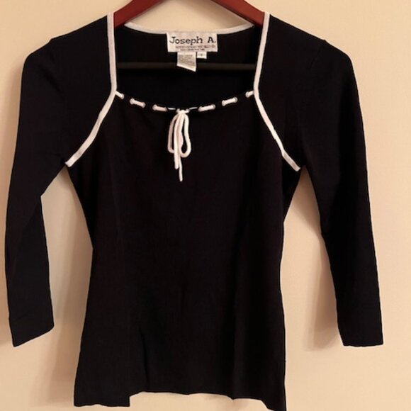 Joseph | Tops | Joseph A Black Knit Top White Collar String Tie Accent ...